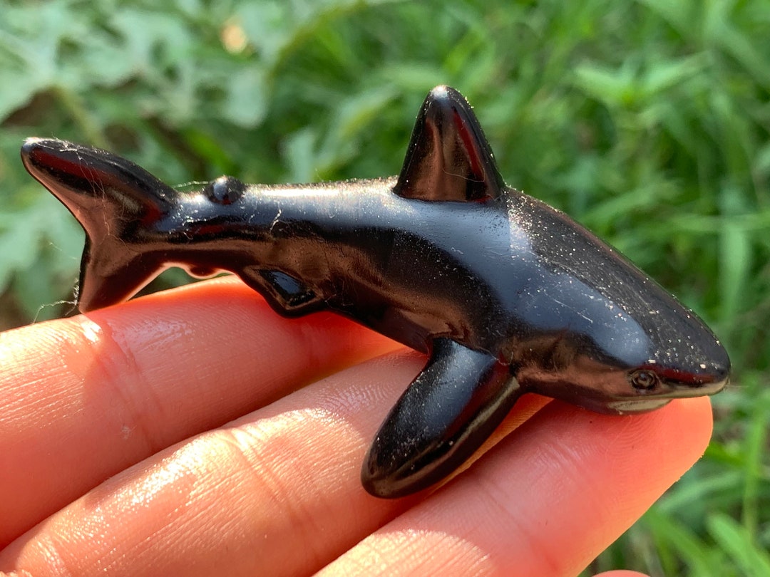 2.9'' Natural Obsidian,quartz Crystal ,hand Carved,crystal Shark ...