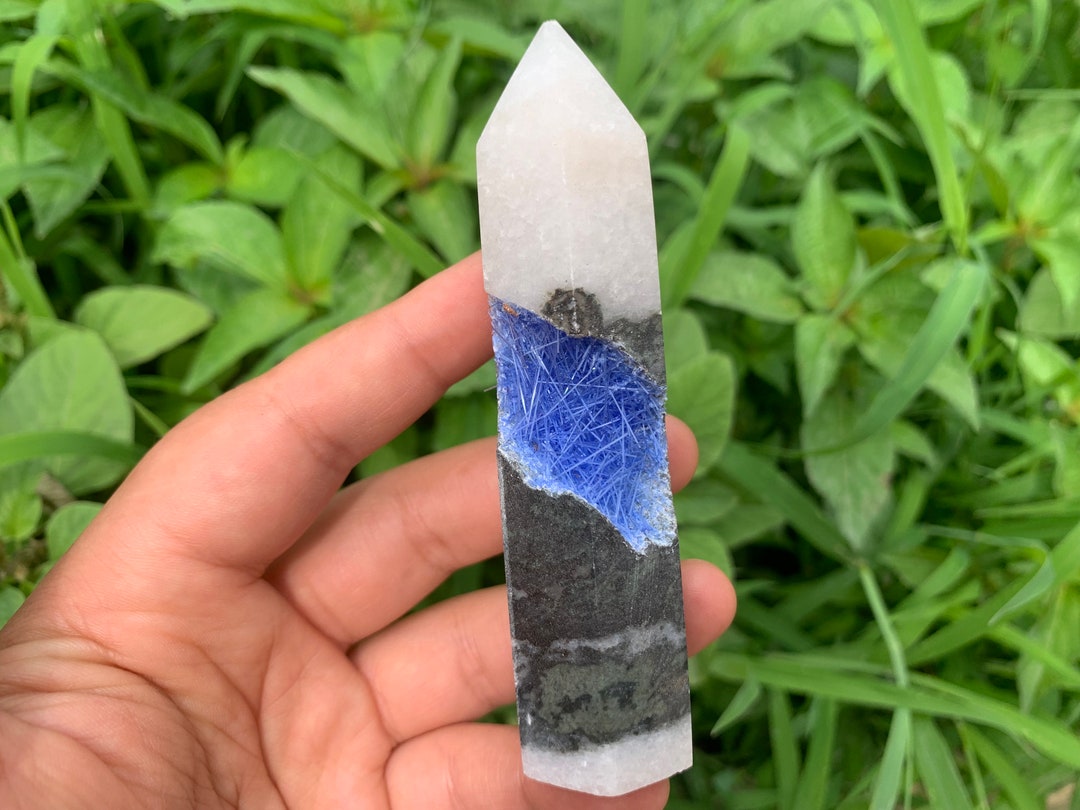 White Jasper Quartz Crystal Geode Blue Needle Cluster Specimen Reiki ...