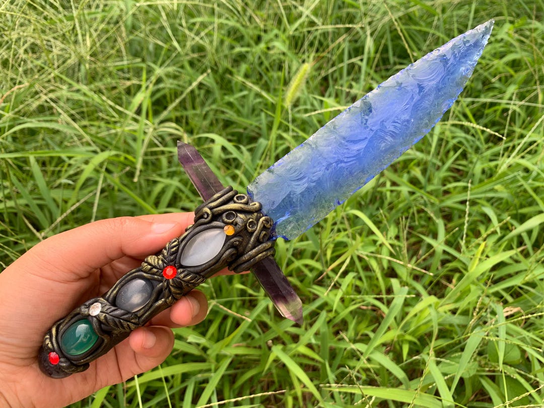 9.8hand Carved Knife Crystal Diy Knife Home Decoration Blue Opal Diy Dagger Amethyst Energy ...