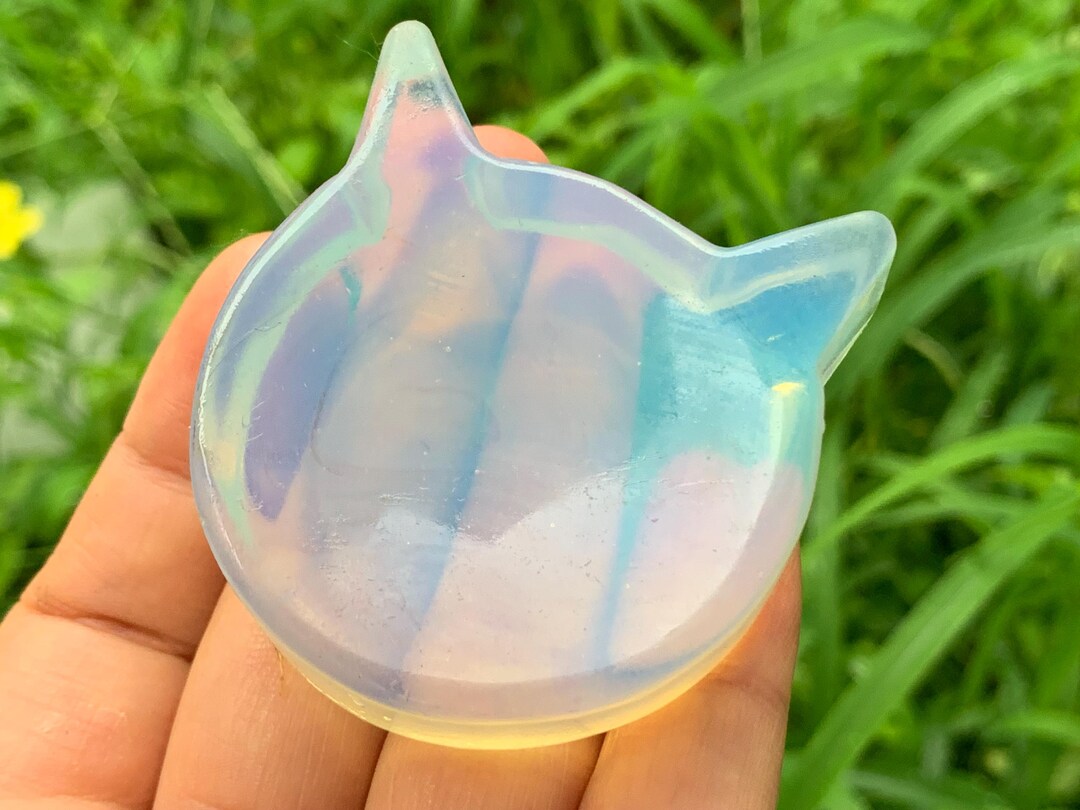 Opalite Cat Ashtray,quartz Crystal Cat,crystal Carving,mineral Specimen ...