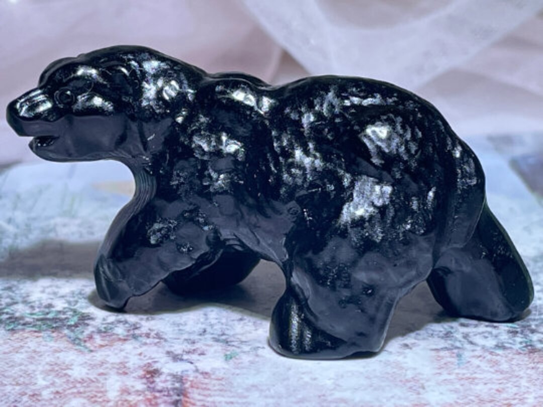 2.5'' Natural Obsidian Quartz,quartz Crystal,hand Carved,crystal Polar Bear,obsidian Polar Bear ...