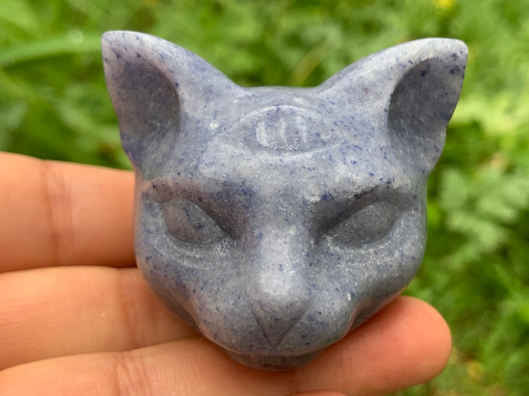 2 Natural Blue Aventurine Quartz Crystal Cat Skull,crystal Hand Carved ...