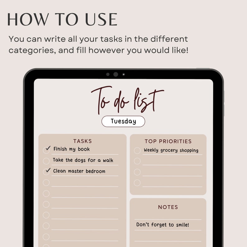 Digital to Do List, to Do List, Task Checklist, Digital Planner ...