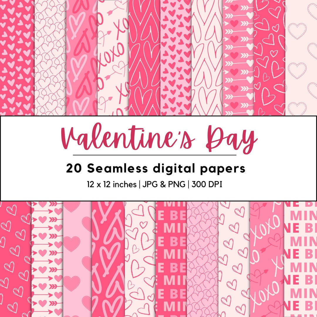 Valentines Day Digital Papers, Love Digital Paper Pack, Heart ...