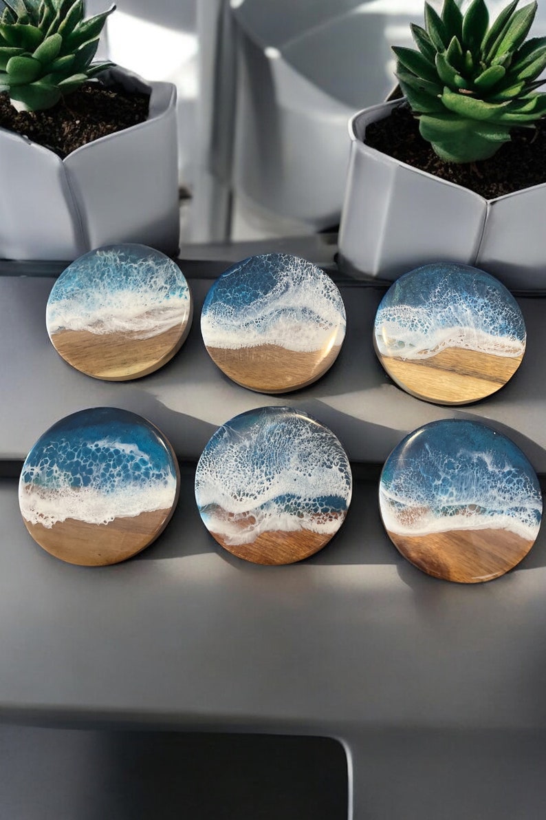 Personalised Wooden Coasters With Beach Resin ~ Gorgeous Ocean Waves ...