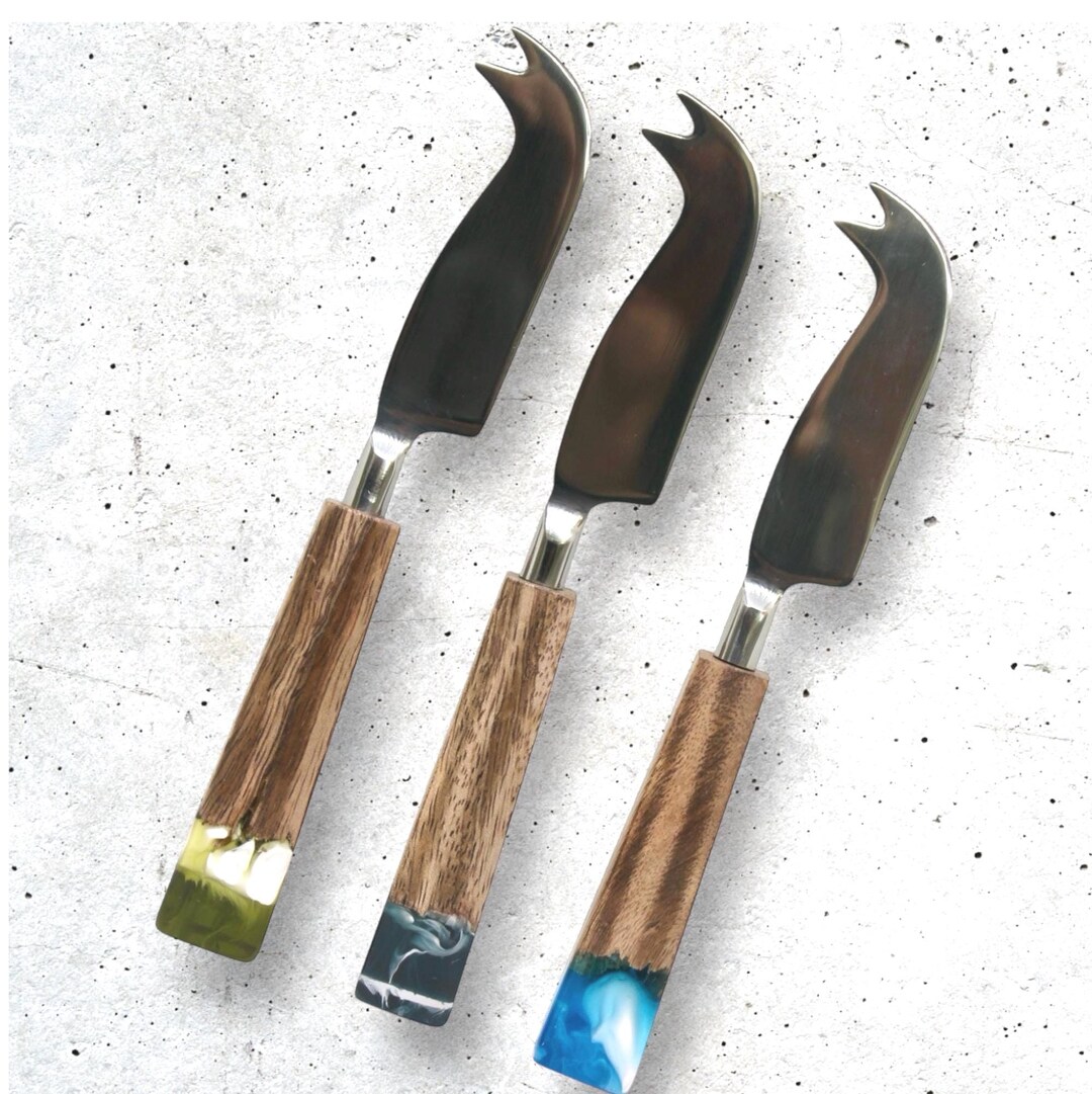 Handcrafted Resin Cheese Knife: Stainless Steel Blade, Ocean Swirl ...