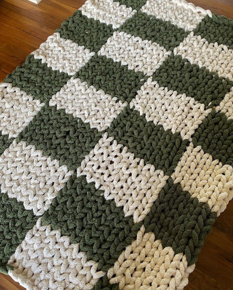 Checkered Chunky Knit Blanket - Etsy
