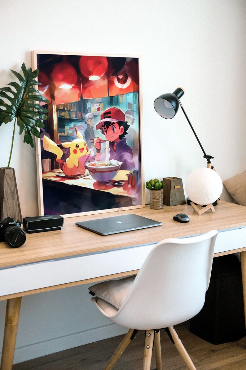 Ash & Pikachu ramen Series Pokémon Style Art Printable Wall Art Digital ...