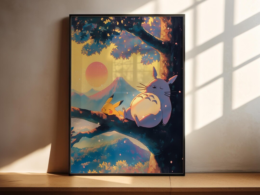 Totoro & Pikachu at Mount Fuji • Pokémon/ghibli Style Art • Printable ...