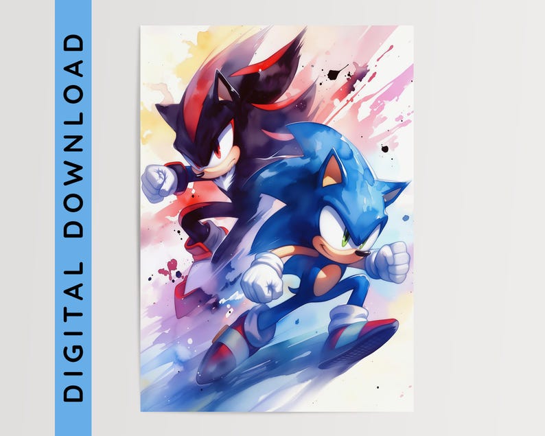 Sonic & Shadow, Watercolour Art • Sonic the Hedgehog • Printable Wall ...