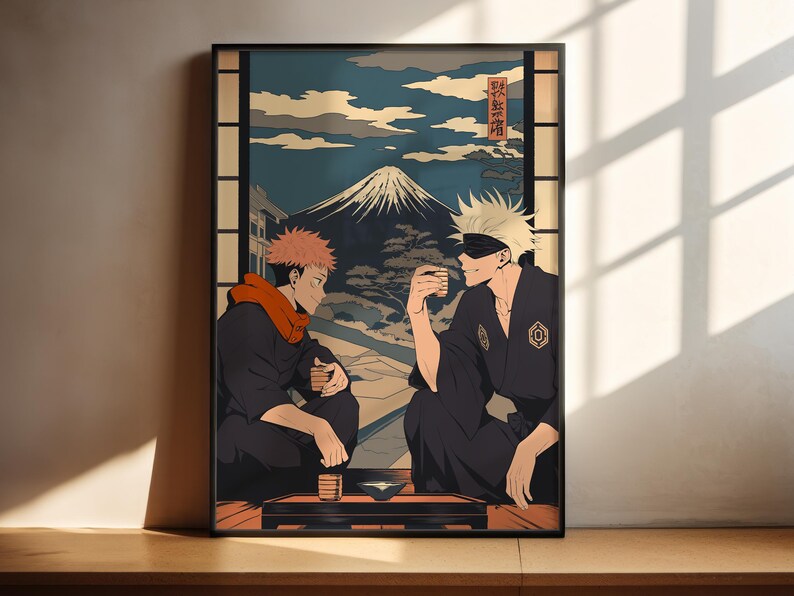 Yuji & Gojo Drinking Tea • Jujutsu Kaisen Style Art • Printable Wall ...