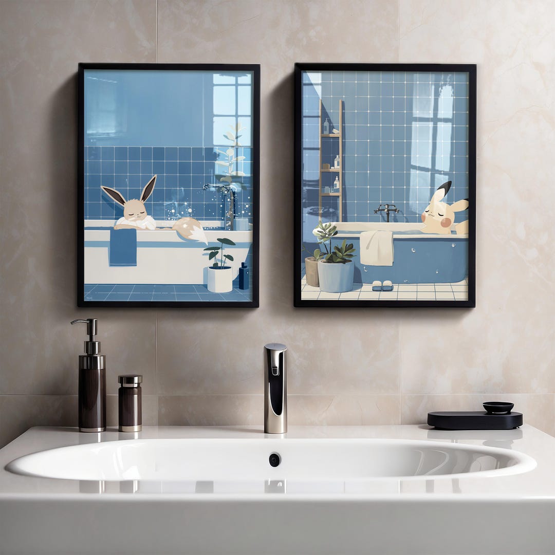 Pokémon Bathroom Double Pack • Pikachu & Eevee • Printable Wall Art ...