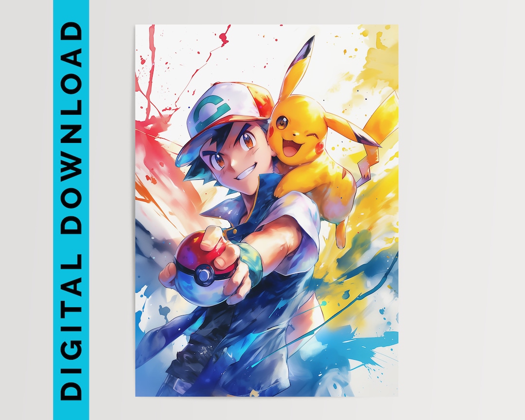 Ash & Pikachu, Watercolour Art Print | Anime Wall Art | Printable Wall ...