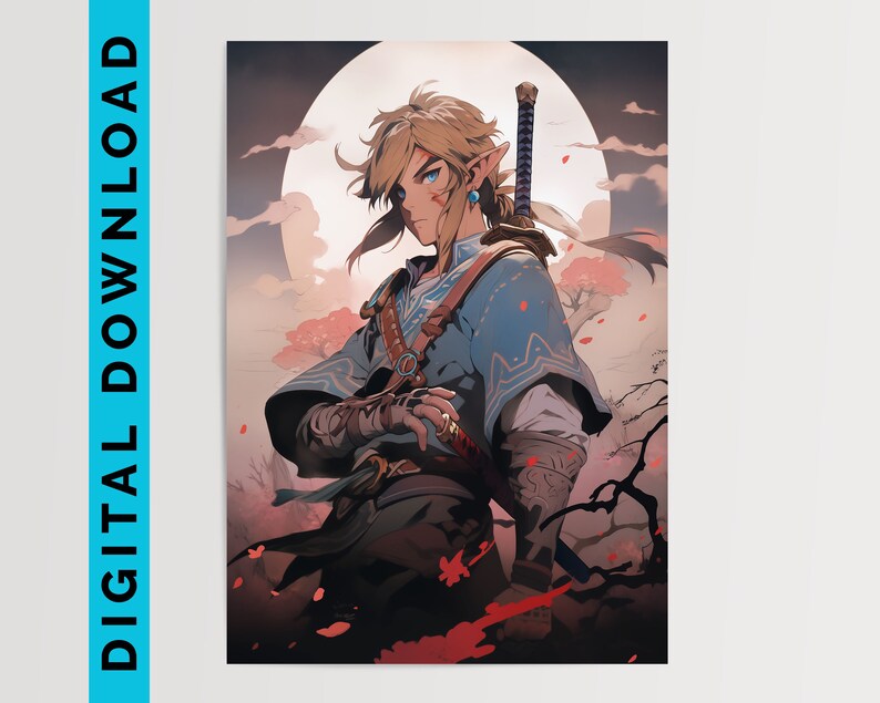 Link, the Legend of Zelda Japanese Tapestry Style Art Printable Wall ...