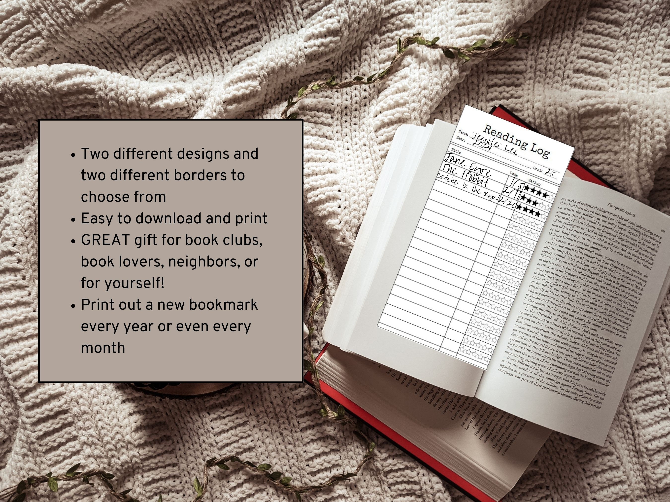 Printable Bookmark, Reading Log Bookmark, Book Tracker, Reading List ...