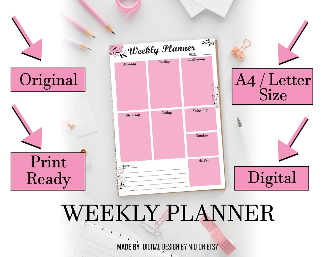 Weekly Planner Printable, to Do List, Minimal Design, Weekly Schedule ...