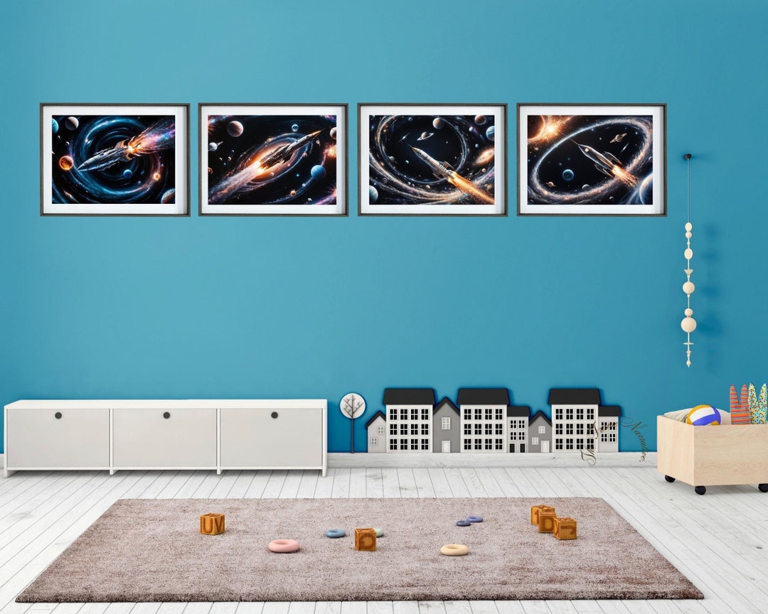Celestial Odyssey Space Exploration Art Four Picture Set Tv Frame Art ...