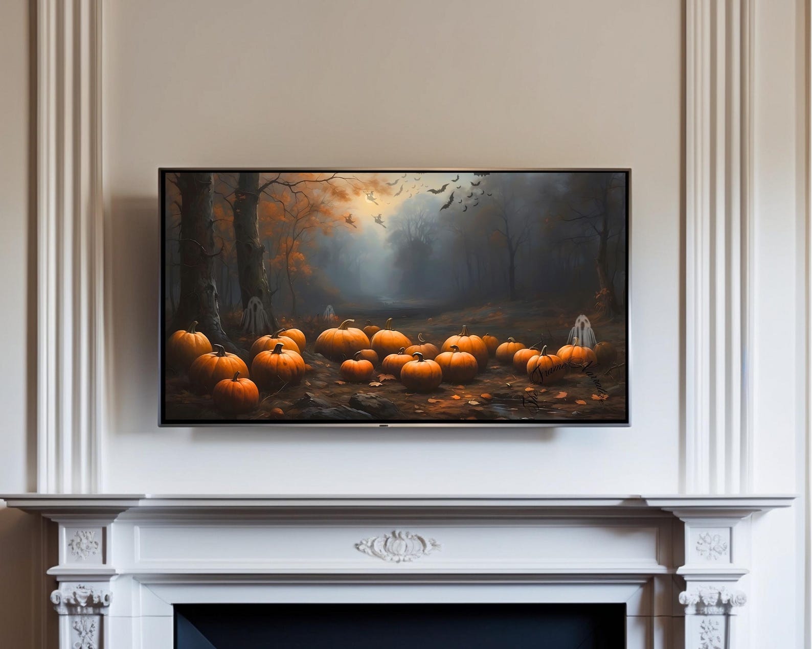 Romantic Gothic Victorian Pumpkin Forest Oil Painting for Home Decor ...