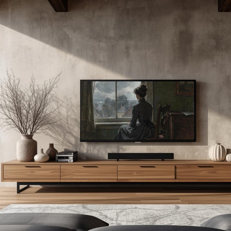 Victorian Woman Oil Painting, Rainy Window, Dark Academia Samsung Frame ...