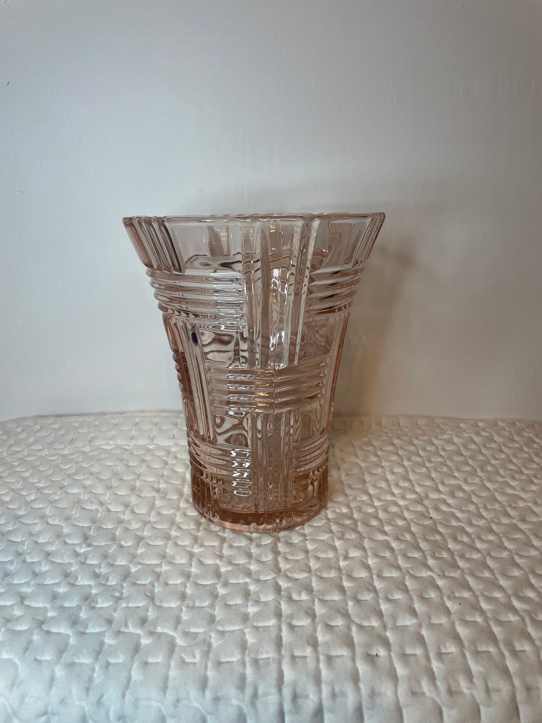 Pink Depression Glass Vase Basket Weave - Etsy