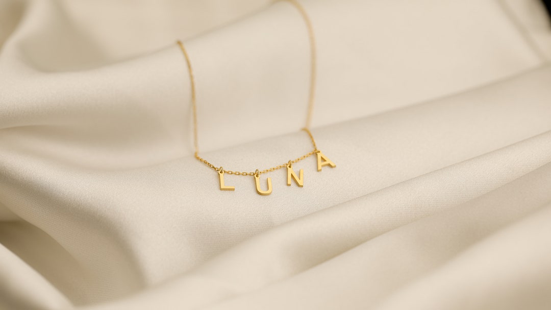 Inital Name Necklace Silver Letter Necklace Spaced Dangle Initals ...