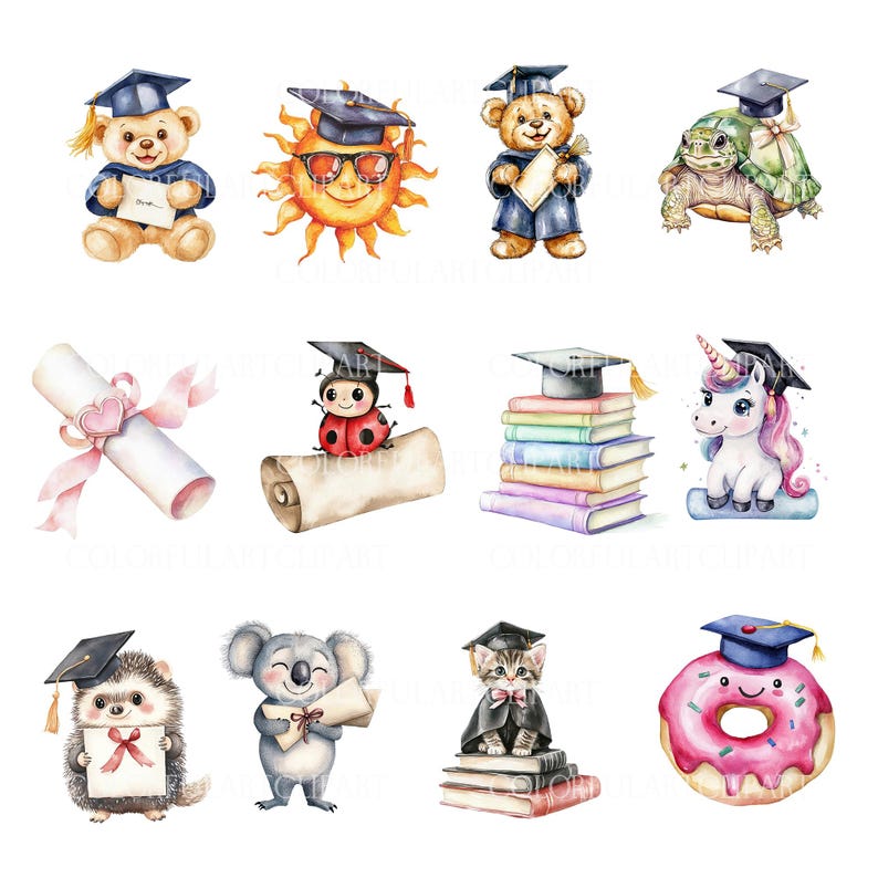 Funny Animals Graduation Clipart, Graduation Animals PNG, Watercolor ...