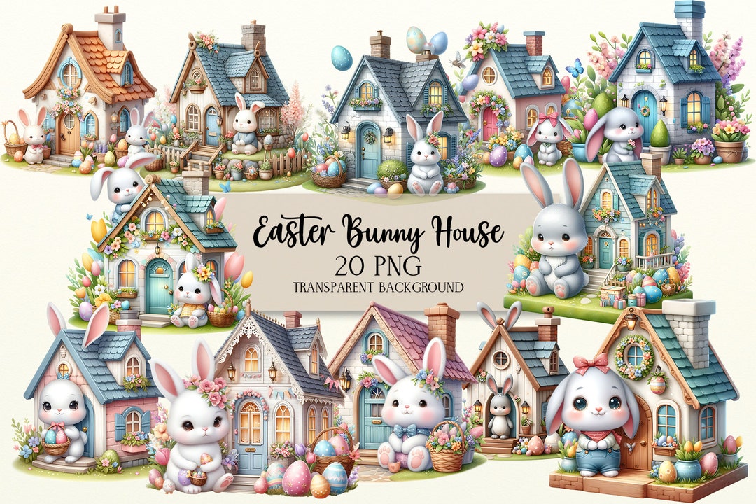 Easter Bunny House Png, Easter Rabbit Little House Bundle, Cute Easter ...