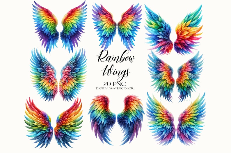 Rainbow Wings Clipart, Rainbow Wings PNG, Vibrant Wings Clipart ...