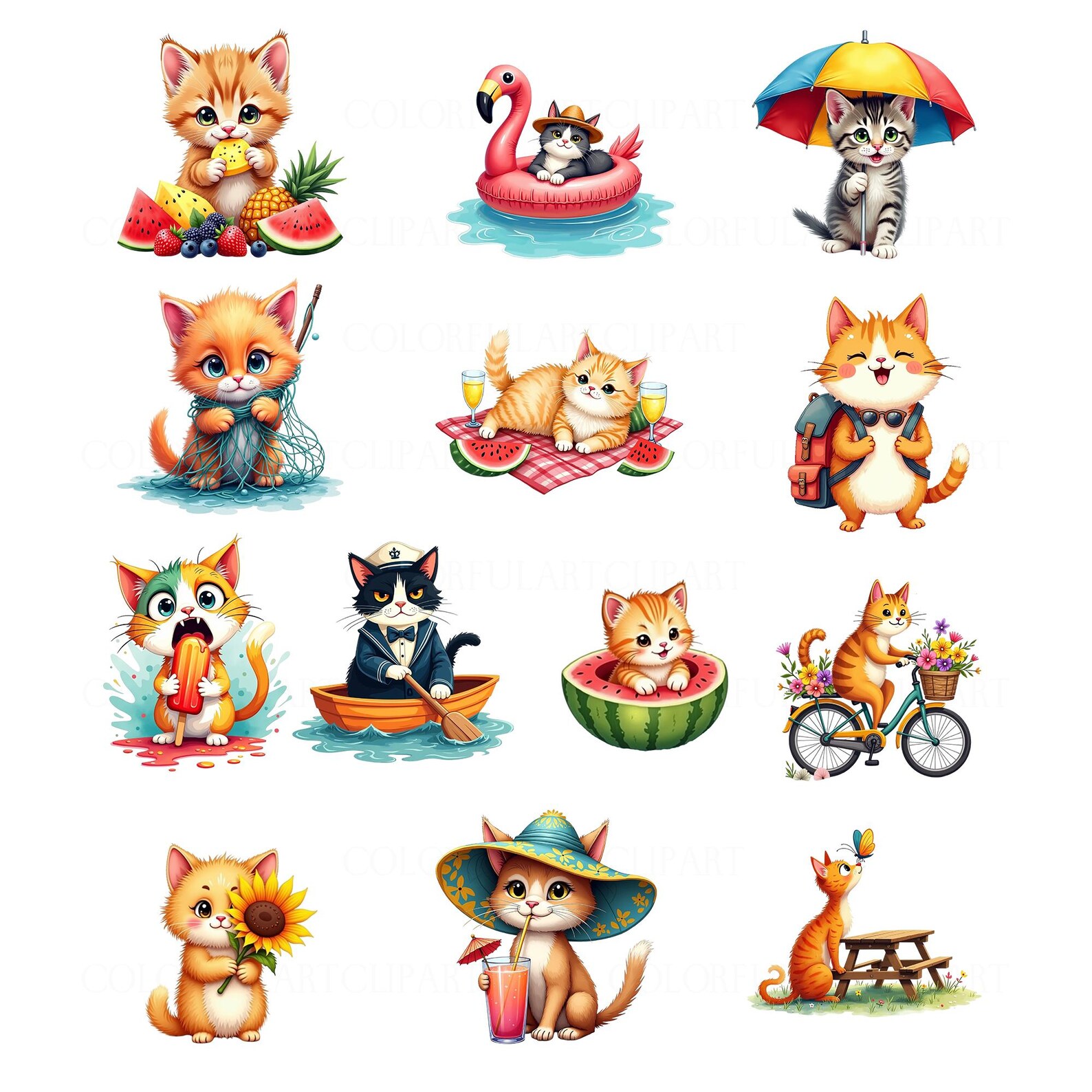 Watercolor Funny Cats Clipart, PNG Illustrations (digital Download) - Etsy