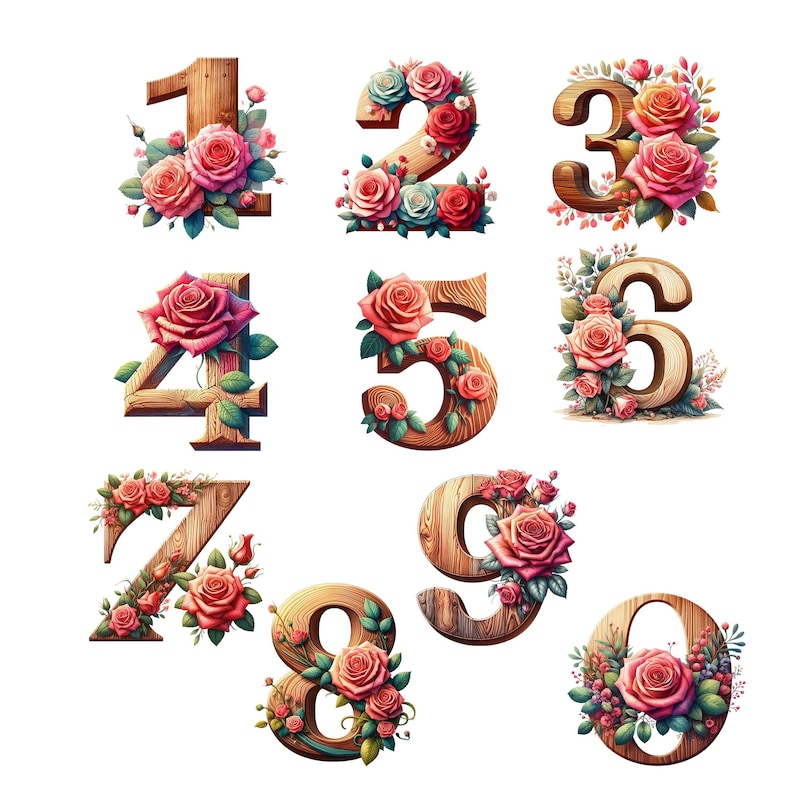 Wood Numbers Clipart, Wood Numbers Nursery PNG, Anniversary Numbers ...
