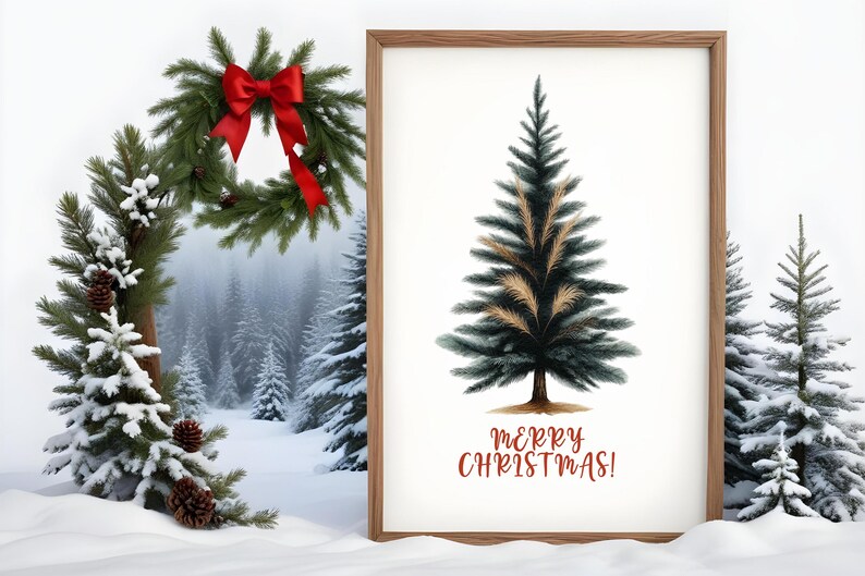 Boho Christmas Tree Clipart: Watercolor PNG Bundle (digital Download ...