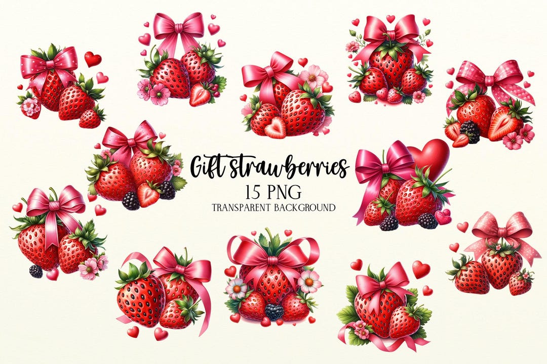 Valentines Day Strawberries Clipart, Valentine's Day Clipart, Red ...