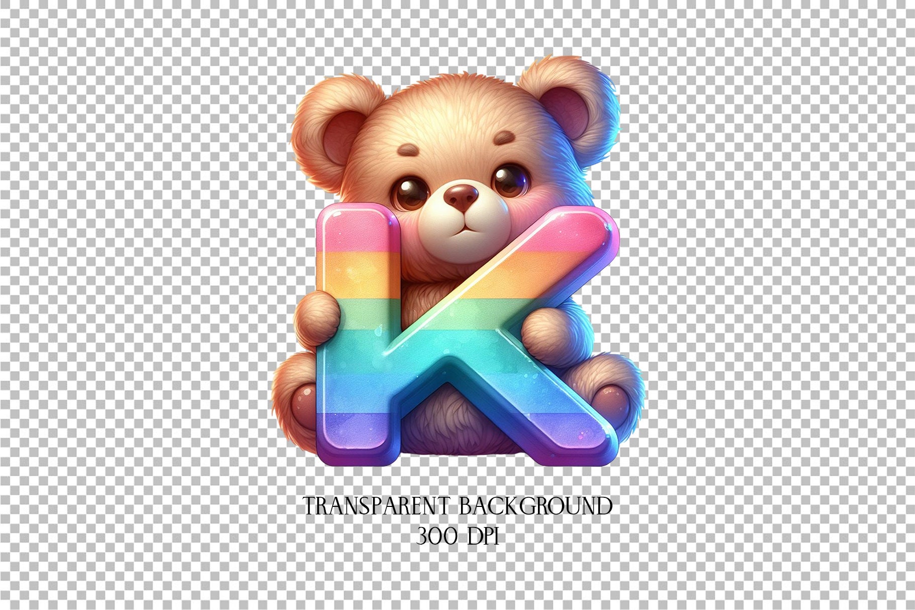 Teddy Bear Rainbow Alphabet Clipart, 36 PNG Colorful Teddy Bear ...