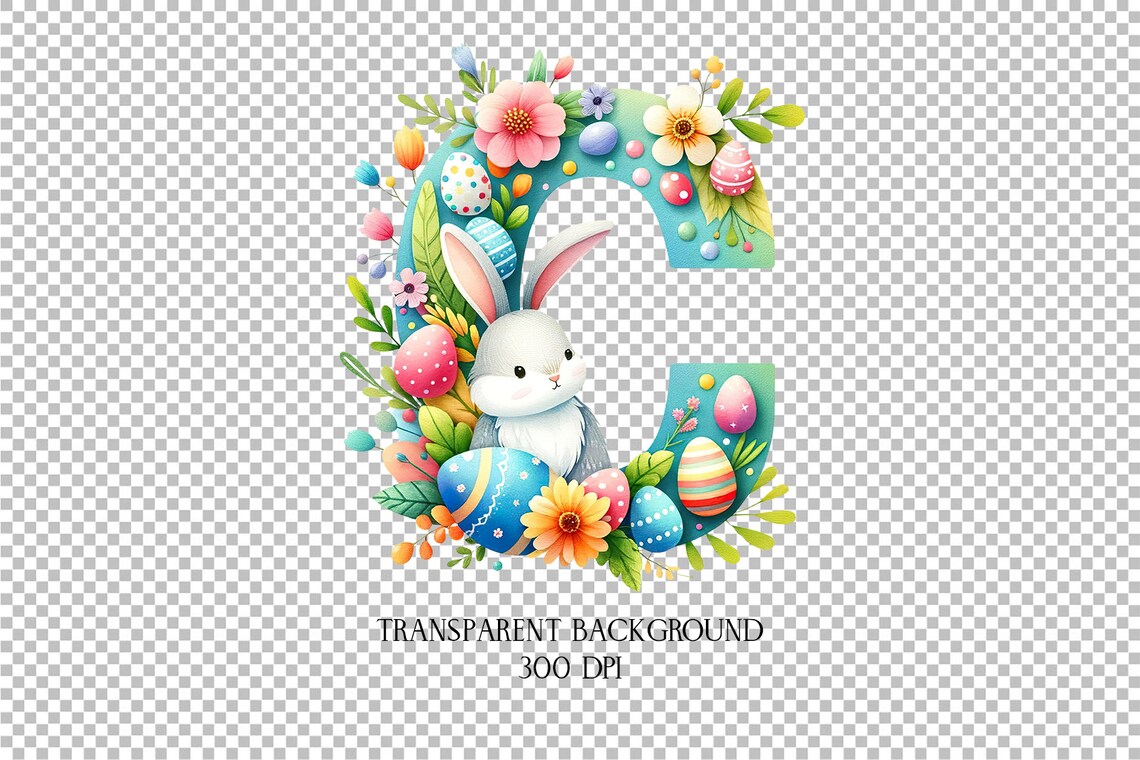 Watercolor Easter Bunny Alphabet Clipart PNG, Colorful Easter Alphabet ...