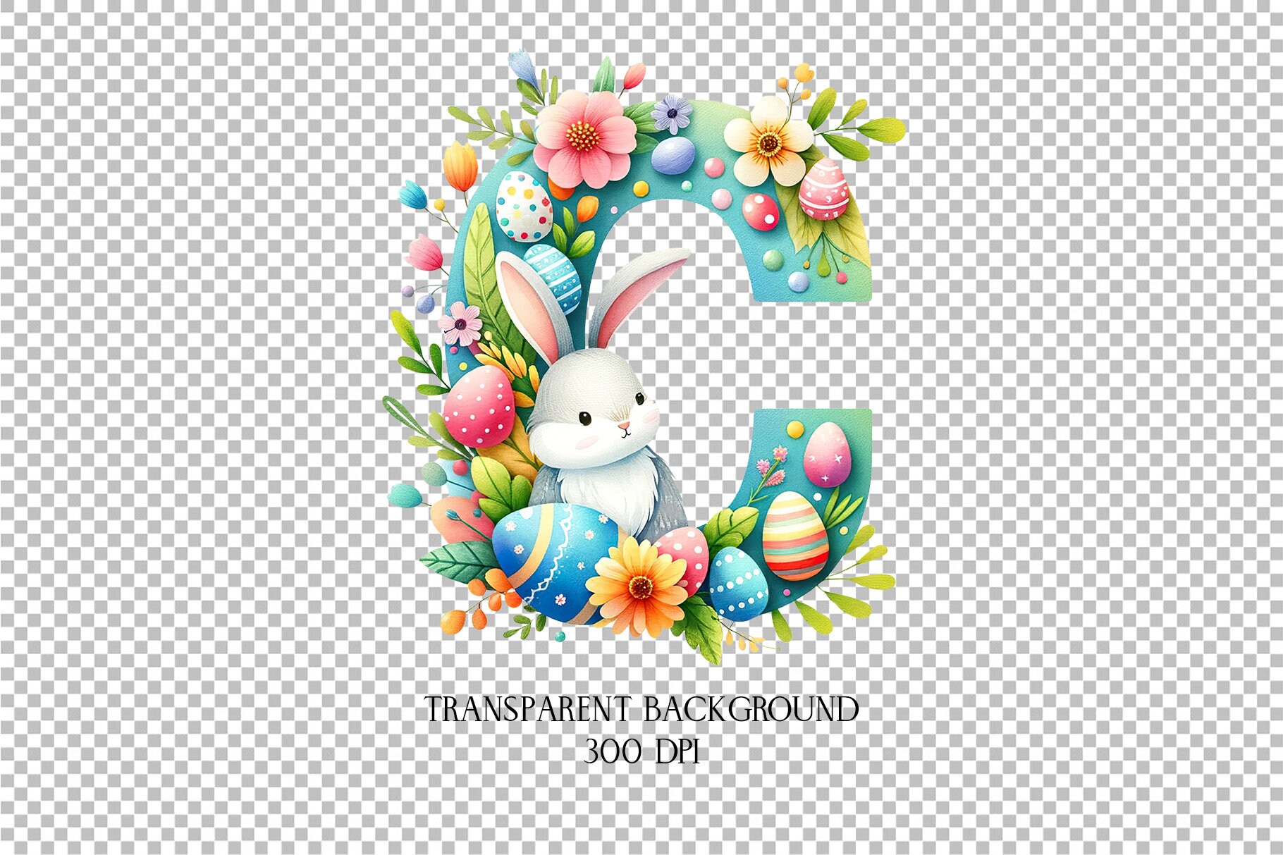 Watercolor Easter Bunny Alphabet Clipart PNG, Colorful Easter Alphabet ...