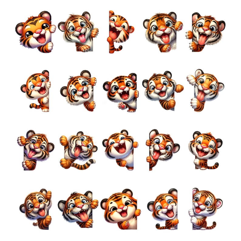 Cute Tiger Clipart, Watercolor Cartoon Animals PNG (digital Download ...