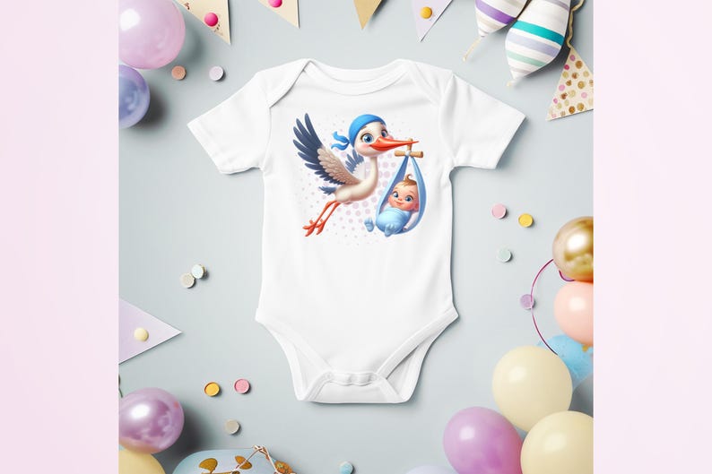 Stork and Baby Clipart, Little Baby PNG, Baby Shower Clipart, Cute ...