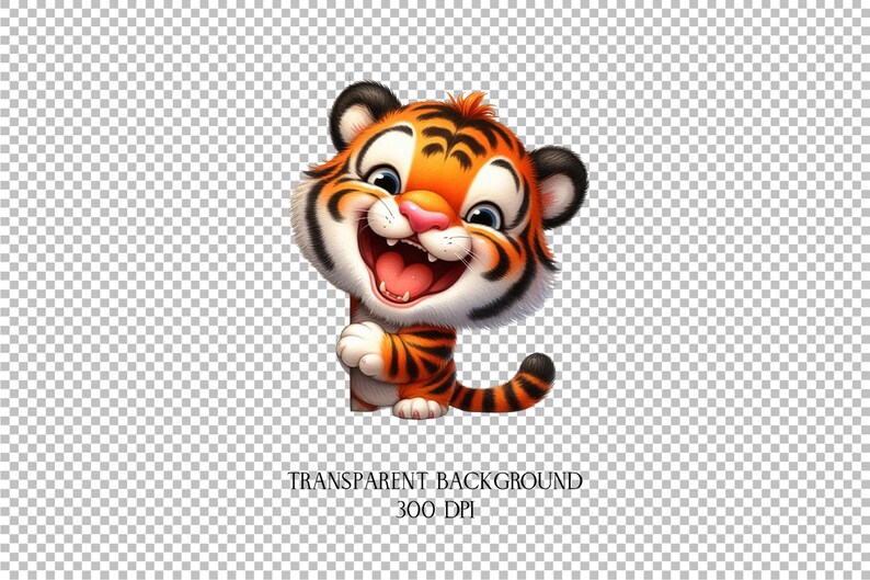 Cute Tiger Clipart, Watercolor Cartoon Animals PNG (digital Download ...