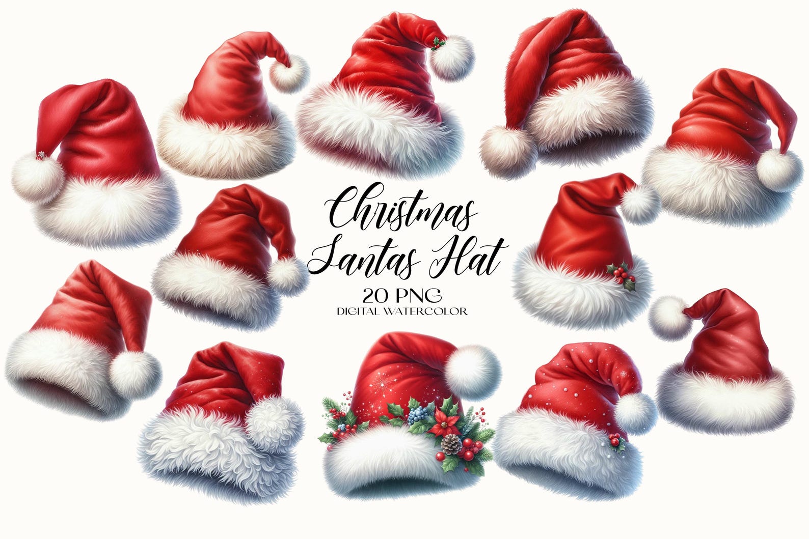 Watercolor Santa Hat Clipart, Christmas PNG (digital Download) - Etsy