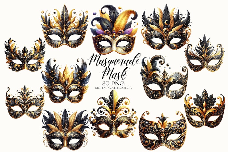 Masquerade Mask Clipart, Black Gold Mask PNG, Masquerade Clipart ...
