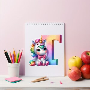 Rainbow Unicorn Alphabet PNG, Colorful Unicorn Alphabet Nursery, Cute ...