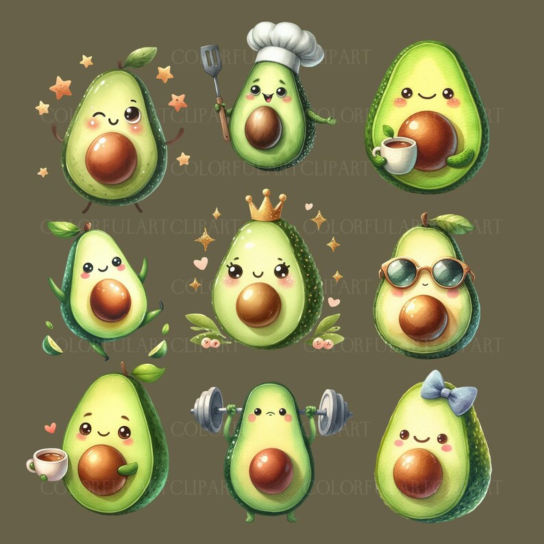 Cute Avocado Clipart, Avocado Life PNG, Animals Illustrations PNG ...