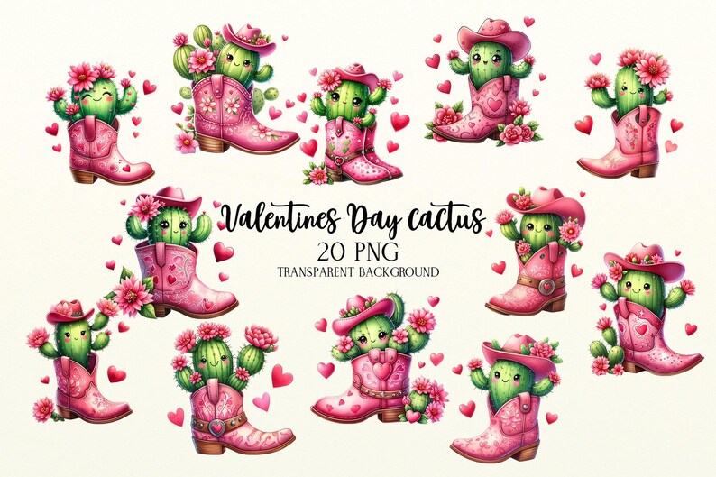Valentines Day Cactus Clipart, Valentine's Day Clipart, Romantic Cactus ...