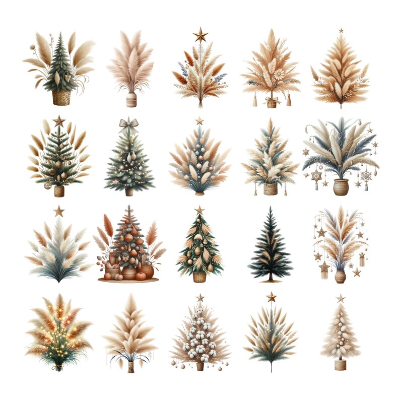 Boho Christmas Tree Clipart: Watercolor PNG Bundle (digital Download ...