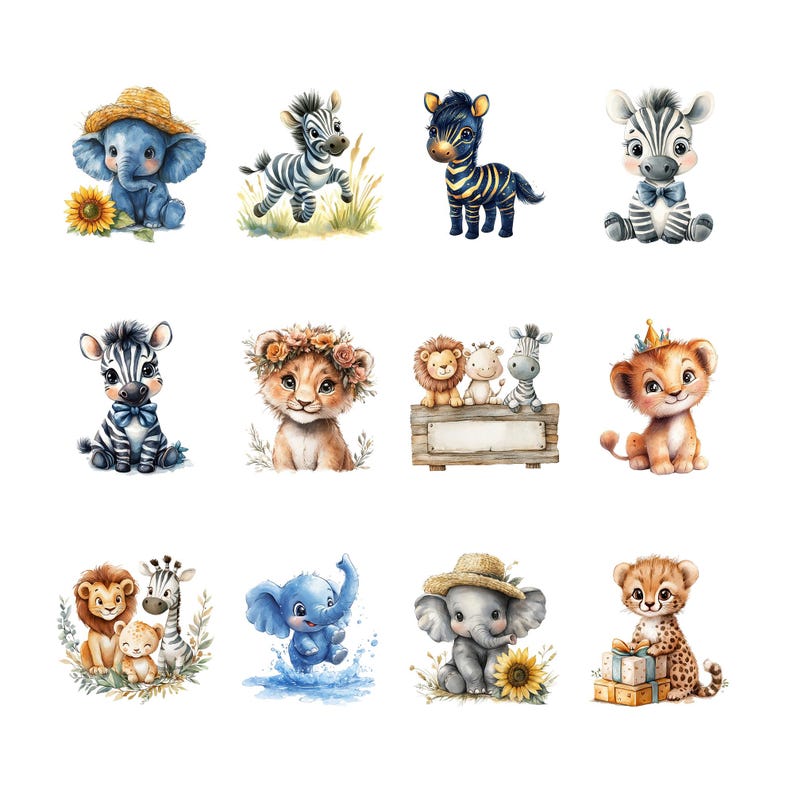 Watercolor Safari Animals Clipart, PNG Set (digital Download) - Etsy