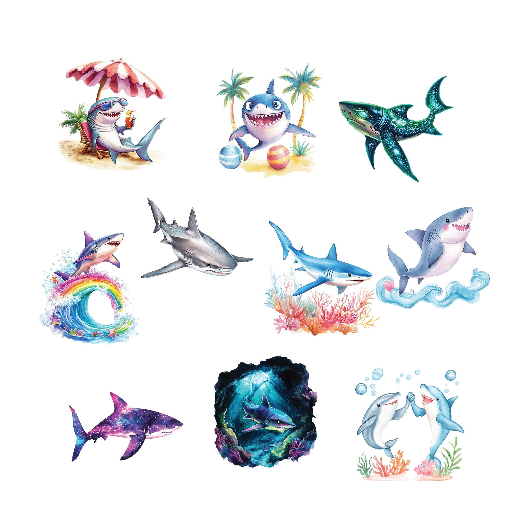 Watercolor Shark Clipart, Ocean Animals PNG (digital Download) - Etsy