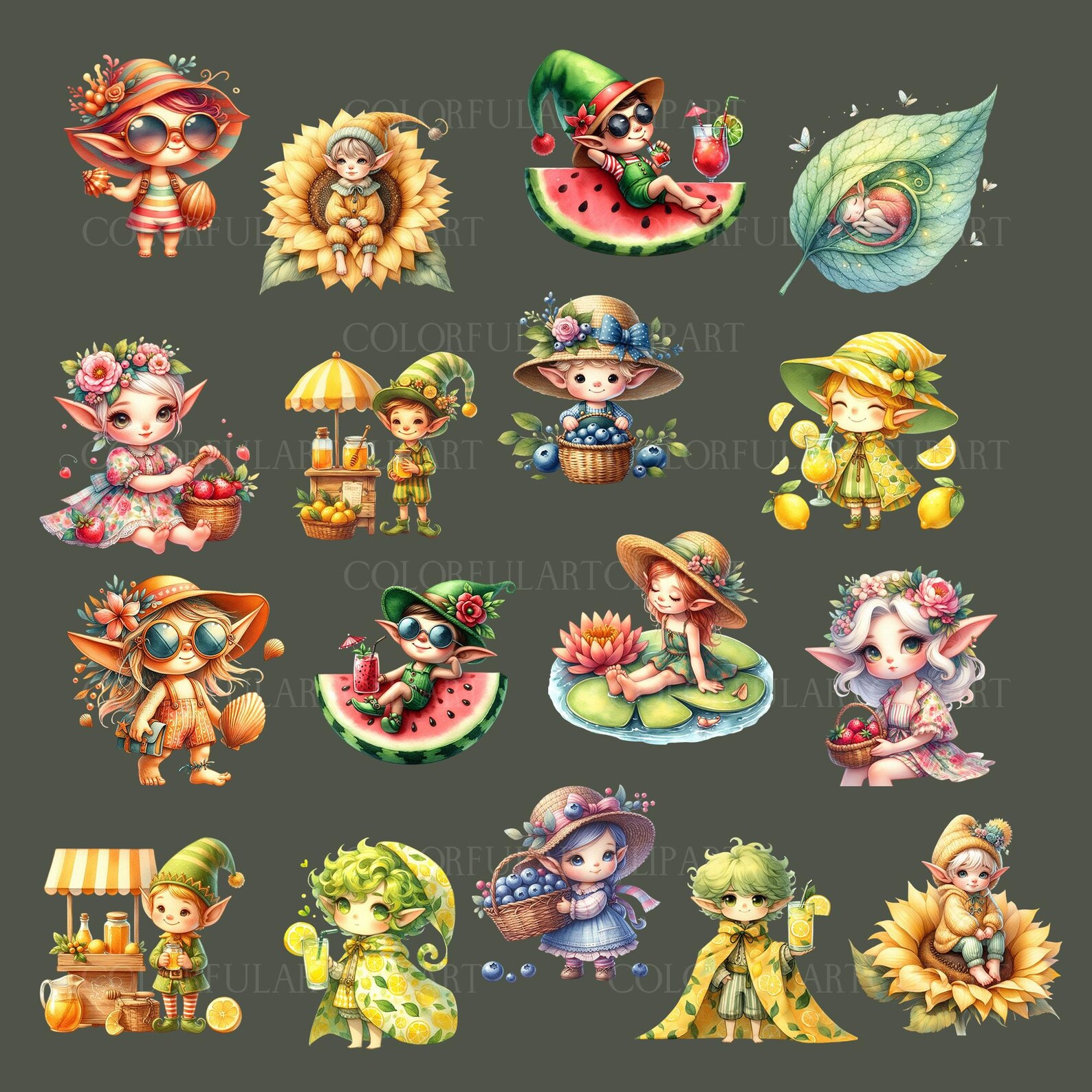 Cute Summer Elves Clipart, Elves PNG, Elf Illustrations PNG, Watercolor ...