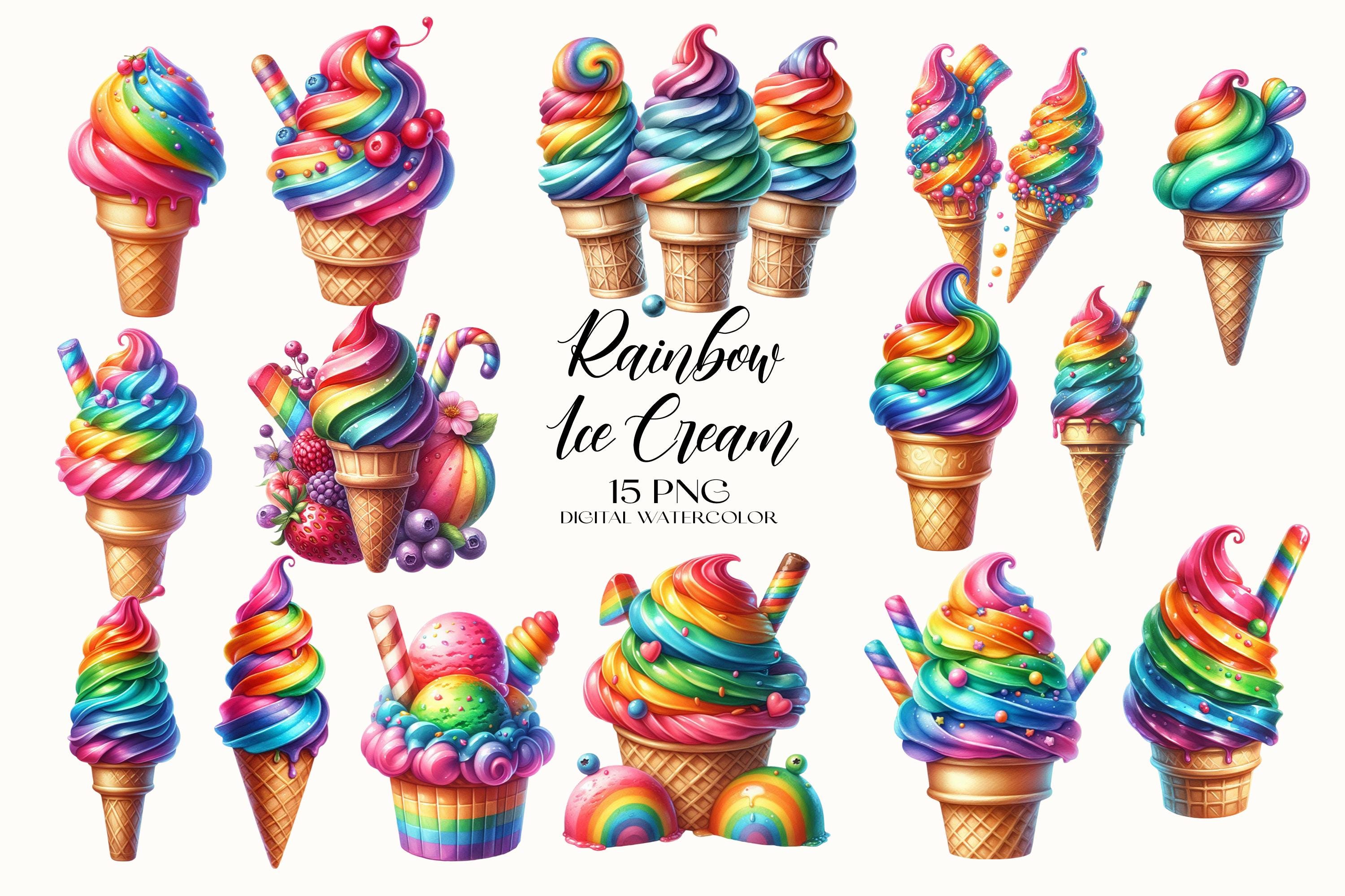 Rainbow Ice Cream Clipart, Cute Rainbow Ice Cream PNG, Present Clipart ...