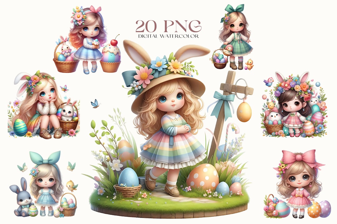 Little Easter Girls PNG, Easter Clipart, Easter Girl Png, Cute Easter ...