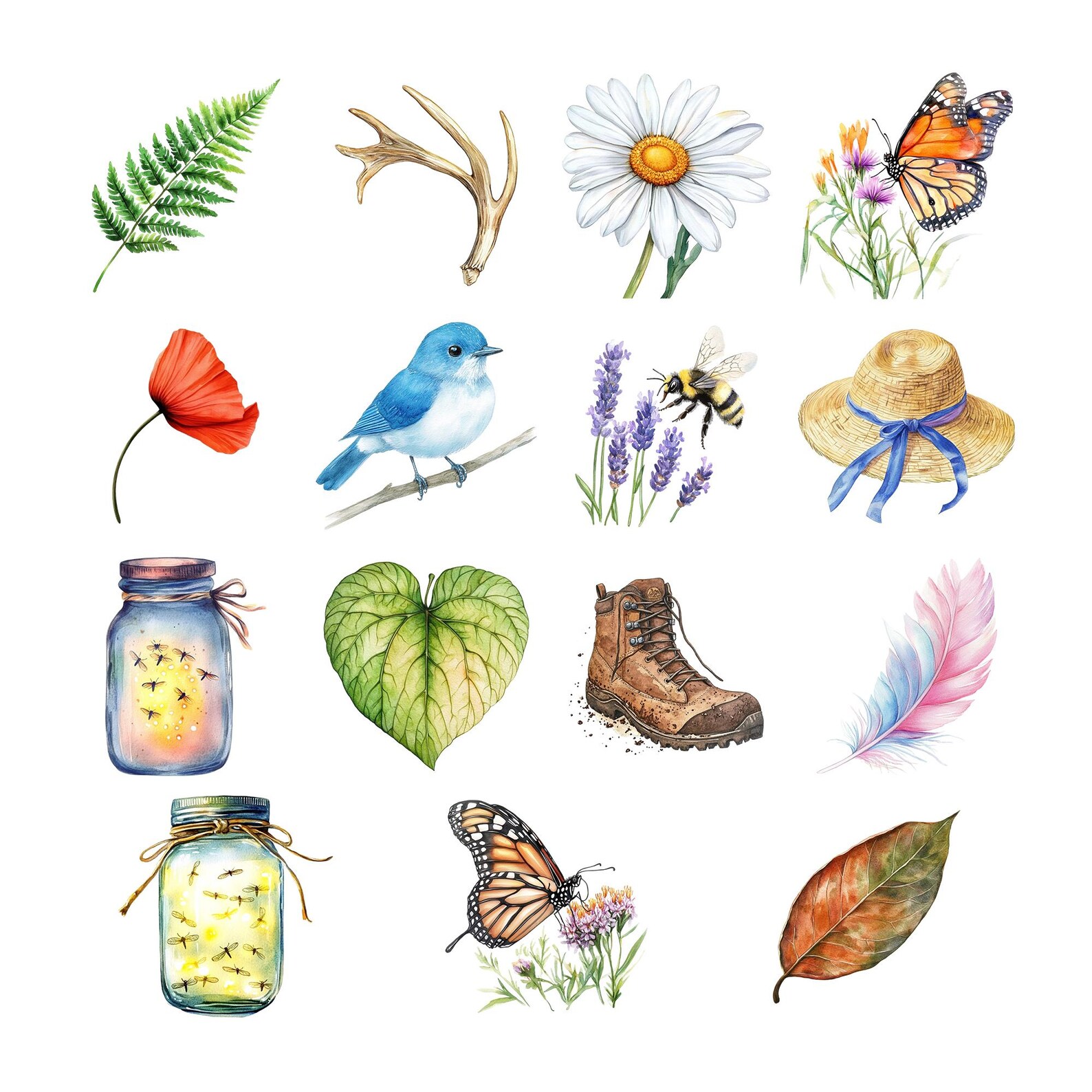 Summer Nature Walk Clipart PNG, Watercolor Summer Clipart, Flowers ...